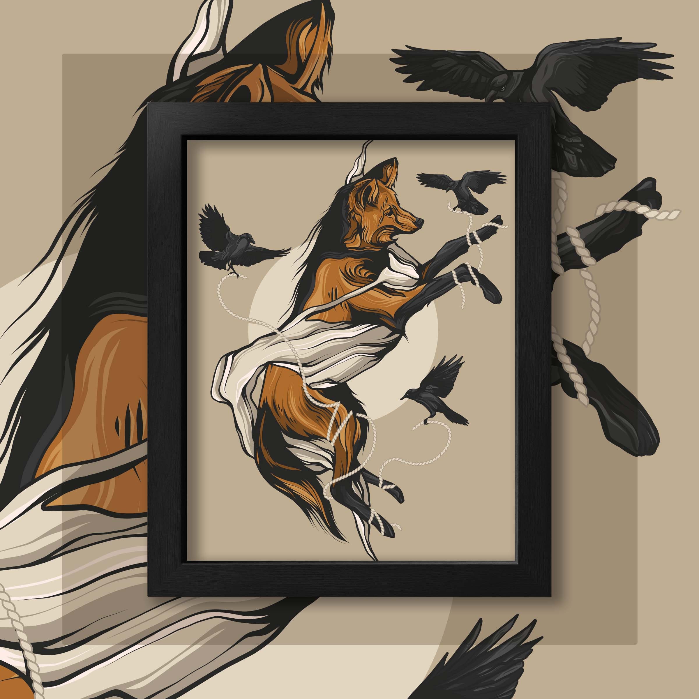 Freedom to Be - Unique Animal Canvas Art - Maned Wolf and Blackbirds ...