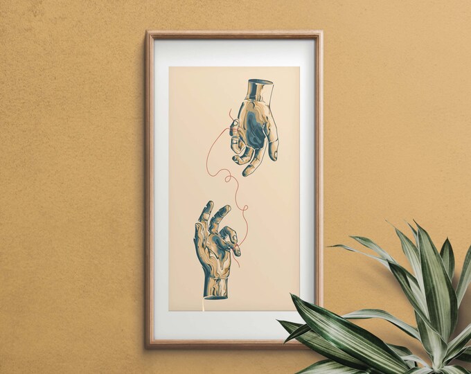 Invisible Ties Red String of Fate Art, Soulmate Hands Embrace Surreal ...