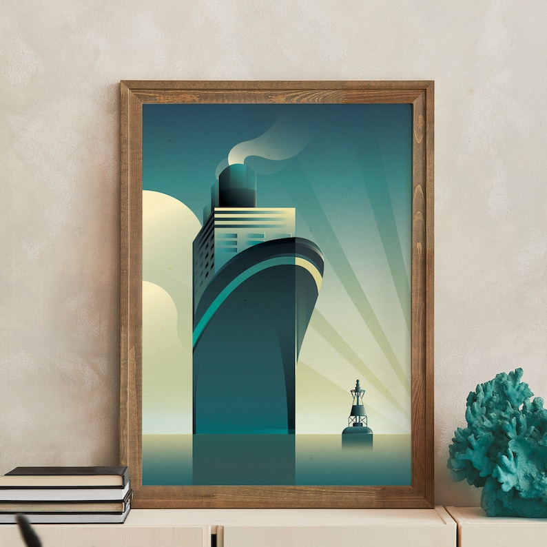 Art Deco Boat Canvas Wall Art - 1930s Travel Poster Nautical Decor ...