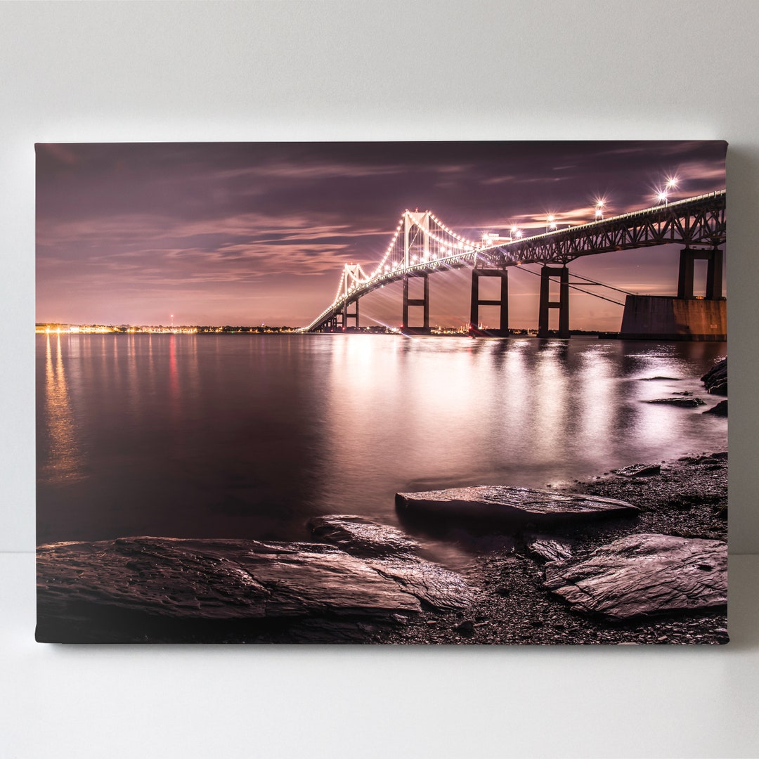 Newport Pell Bridge at Night Stretched Canvas Wall Art - Etsy