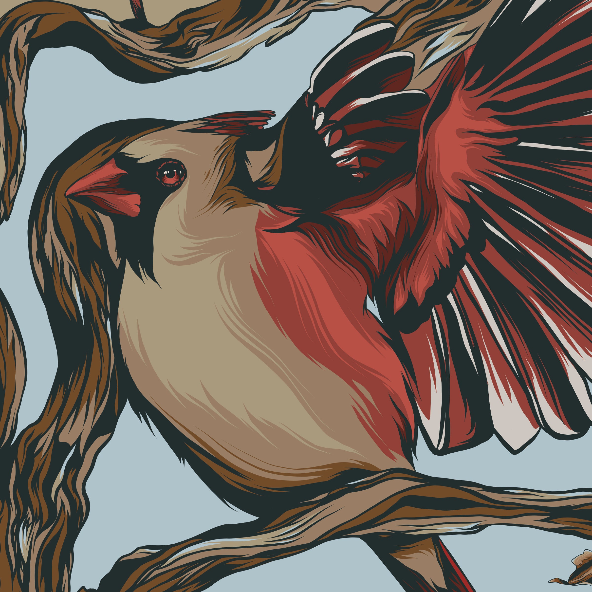 Cardinal Couple Dancing Red Cardinal Canvas Wall Art Bird - Etsy