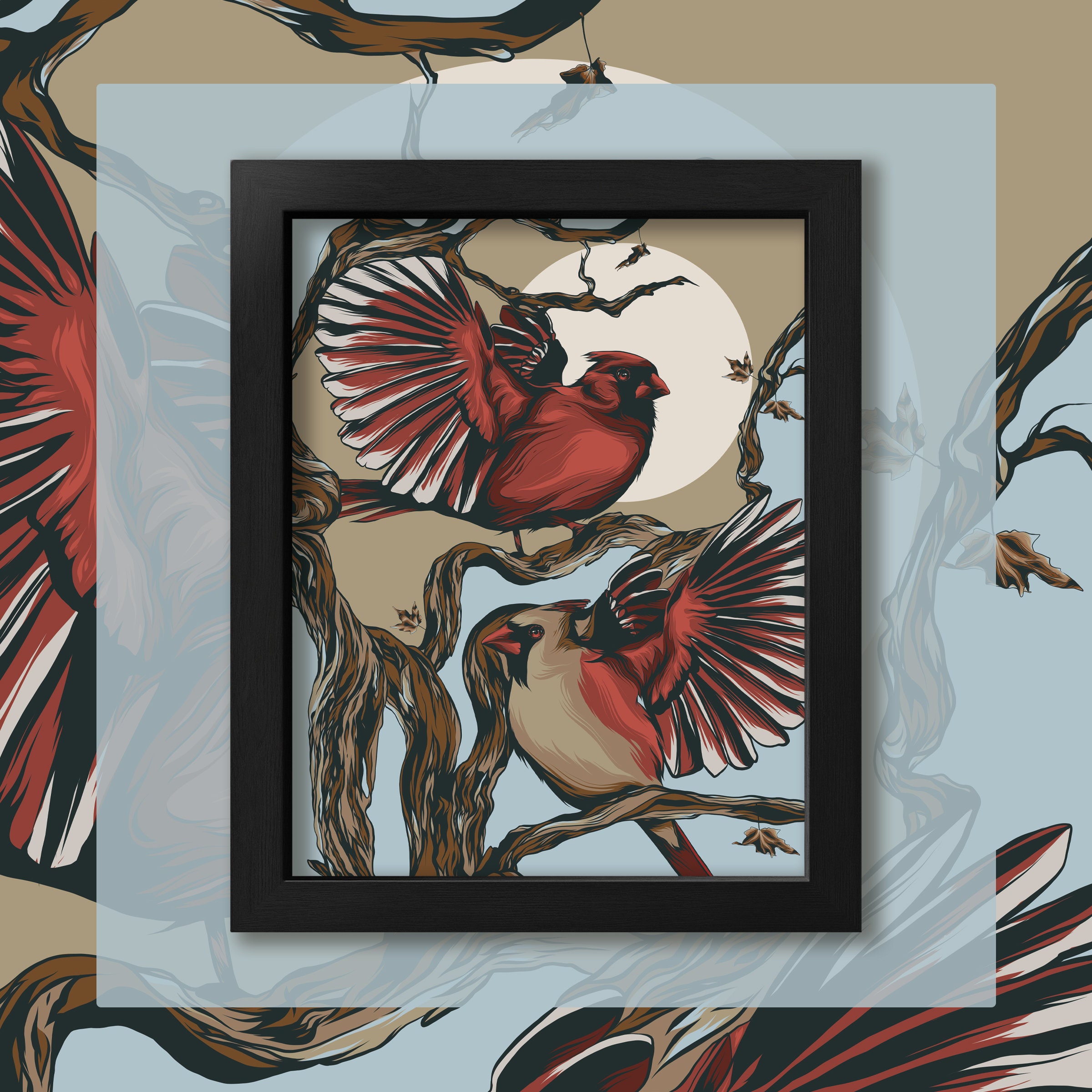 Cardinal Couple Dancing Red Cardinal Canvas Wall Art Bird - Etsy