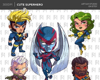 Cute Girl Superhero Clipart Bundle Super Heroes PNG File 300 - Etsy