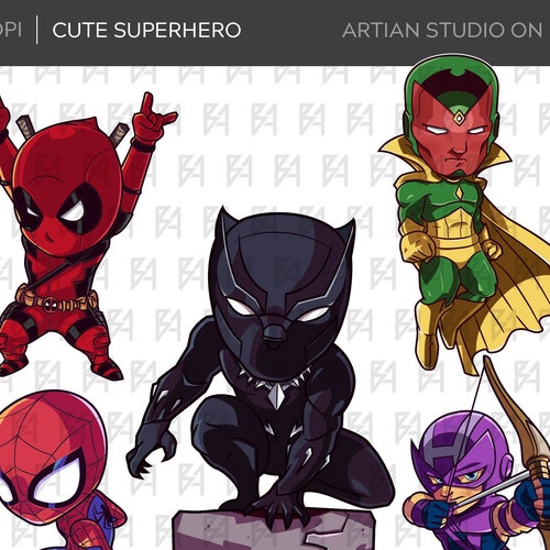 Chibi Cute Superhero Clipart Bundle Super Heroes PNG File - Etsy