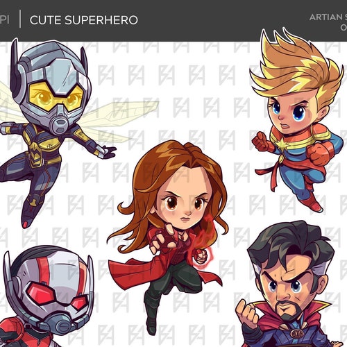 Chibi Cute Superhero Clipart Bundle Super Heroes PNG File - Etsy