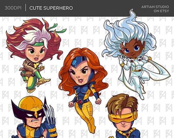 Chibi Cute Superhero Clipart Bundle, Super Heroes PNG File, 300 DPI - Etsy