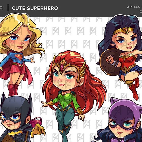 Chibi Cute Superhero Clipart Bundle, Super Heroes PNG File, 300 DPI - Etsy
