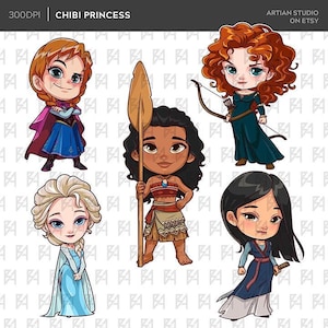 Cute Princess Clipart Bundle, Chibi Princess Character Clipart Bundle ...