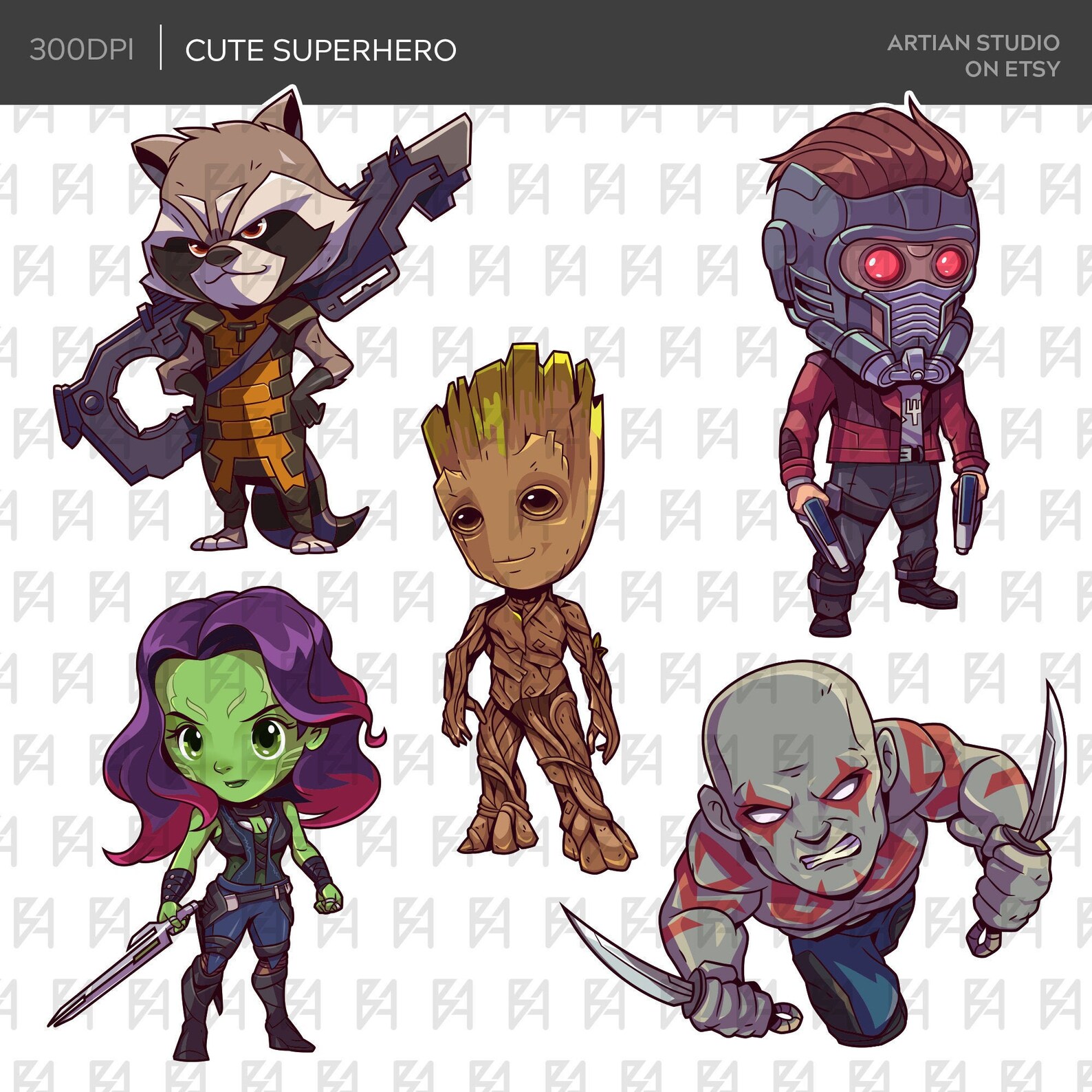 Chibi Cute Guardian Superhero Clipart Bundle Super Heroes PNG - Etsy
