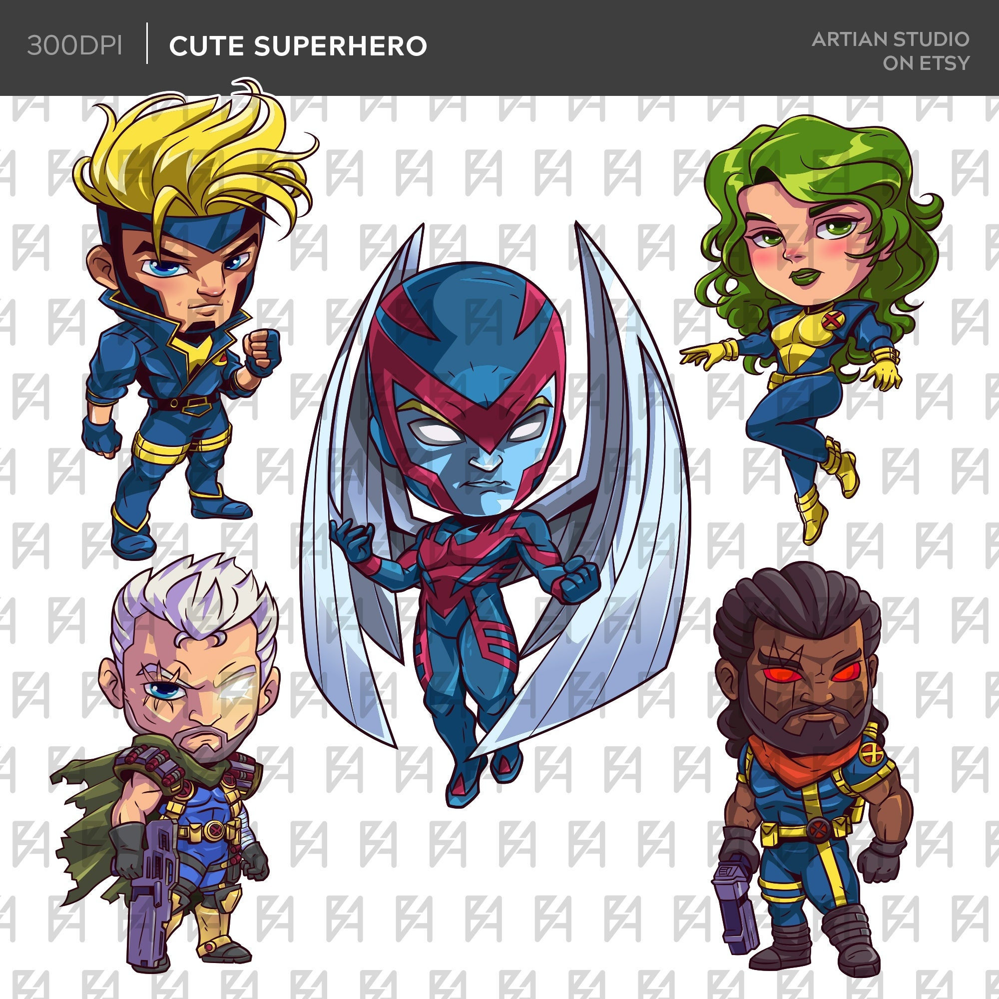 Chibi Cute Superhero Clipart Bundle Super Heroes PNG File | Etsy