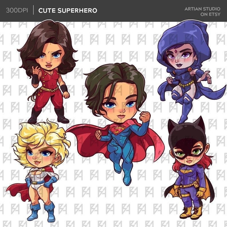 Cute Girl Superhero Clipart Bundle, Super Heroes PNG File, 300 DPI - Etsy