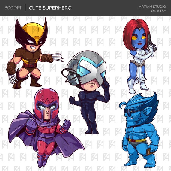 Chibi Cute Superhero Clipart Bundle Super Heroes PNG File | Etsy