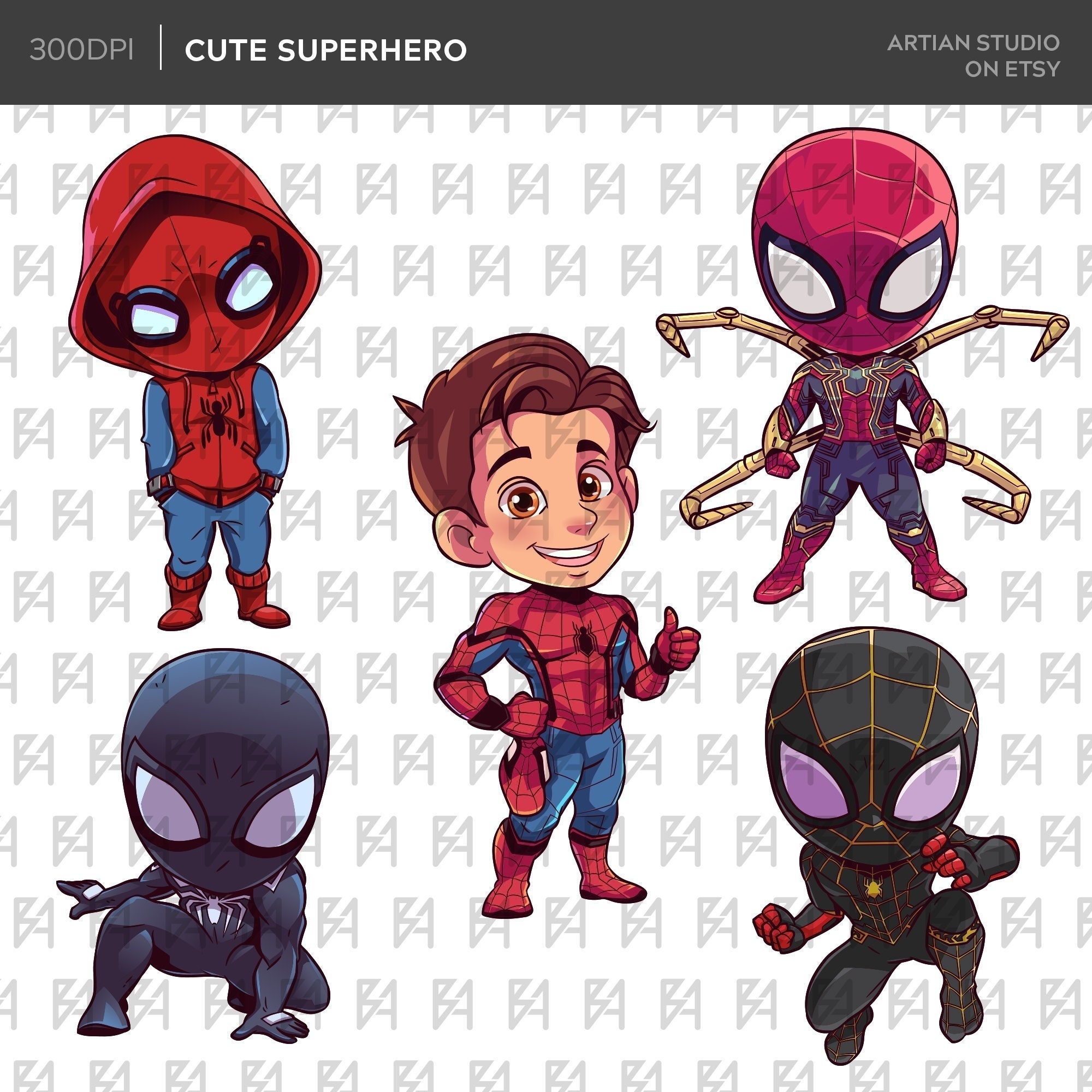 Chibi Cute Superhero Clipart Bundle Super Heroes PNG File | Etsy