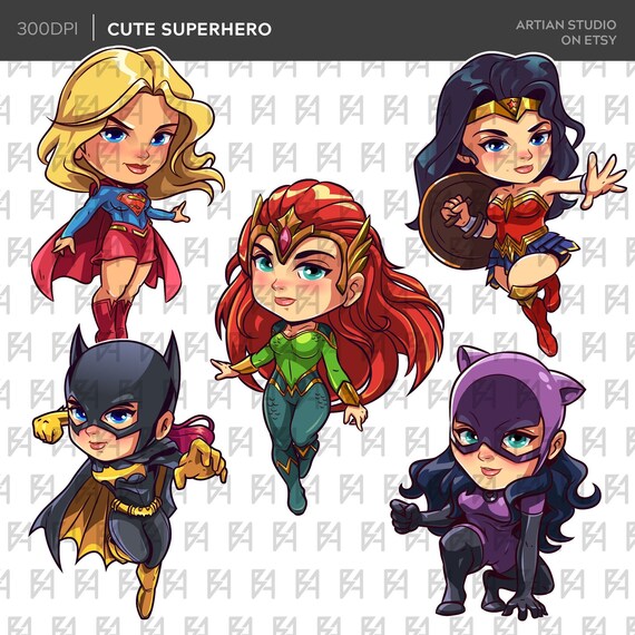 Cute Girl Superhero Clipart Bundle Super Heroes PNG File 300 - Etsy