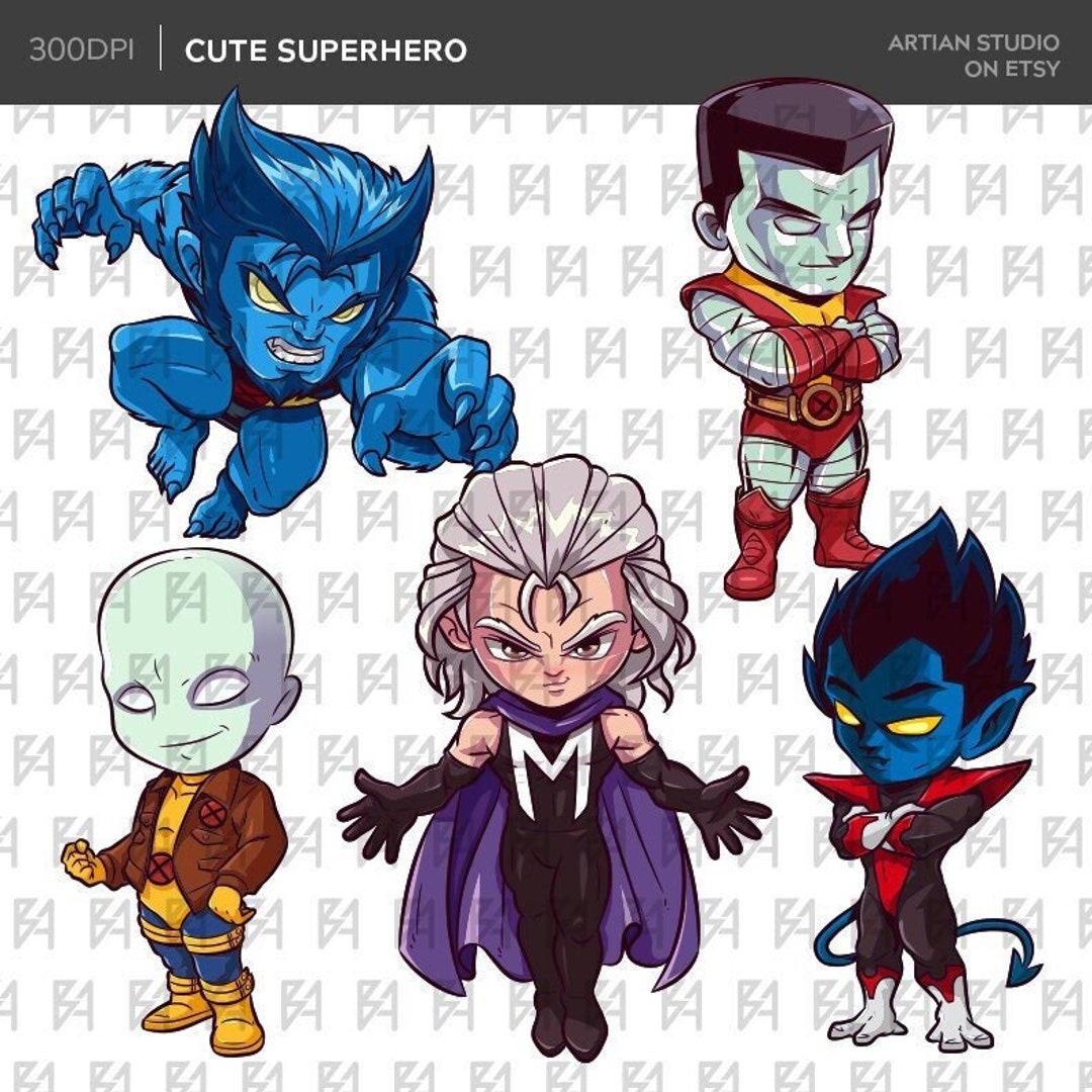 Chibi Cute Superhero Clipart Bundle, Super Heroes PNG File, Printable ...
