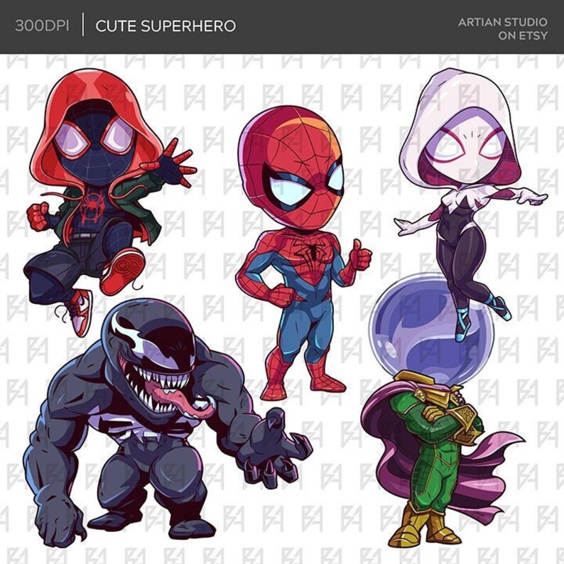 Chibi Cute Superhero Clipart Bundle, Super Heroes PNG File, 300 DPI - Etsy