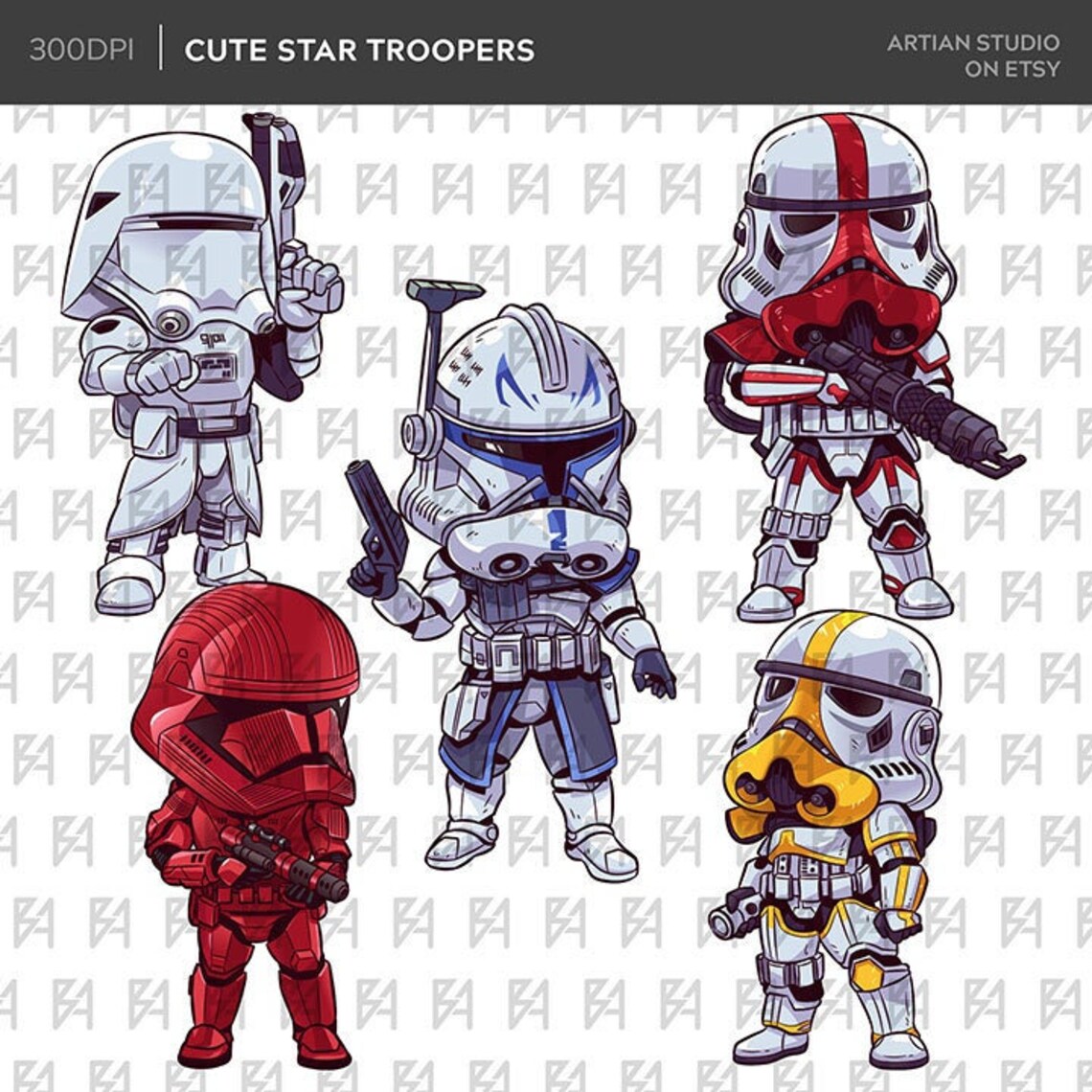 Cute Star Hero Clipart Bundle, Cute Star Troopers, Chibi Star Wars ...