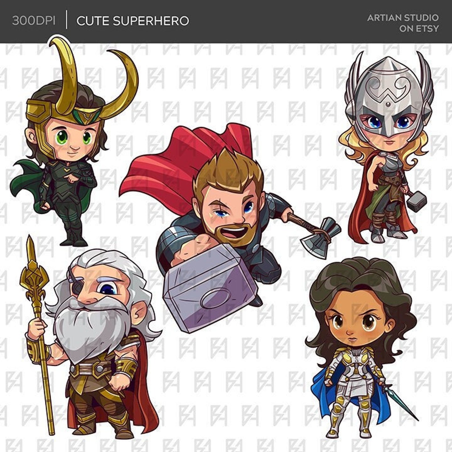 Chibi Cute Superhero Clipart Bundle, Super Heroes PNG File, 300 DPI ...