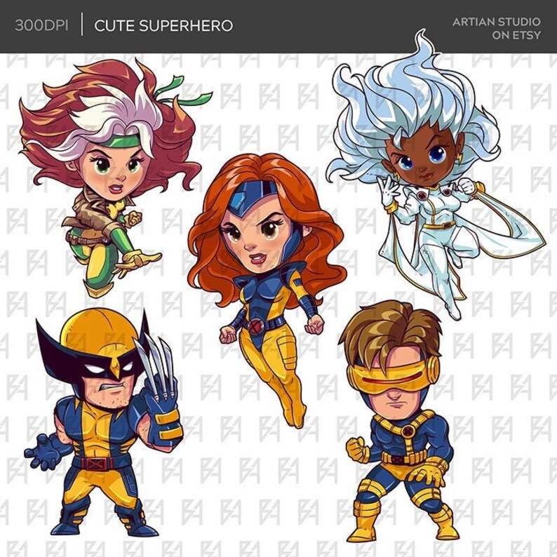 Chibi Cute Superhero Clipart Bundle, Super Heroes PNG File, 300 DPI - Etsy