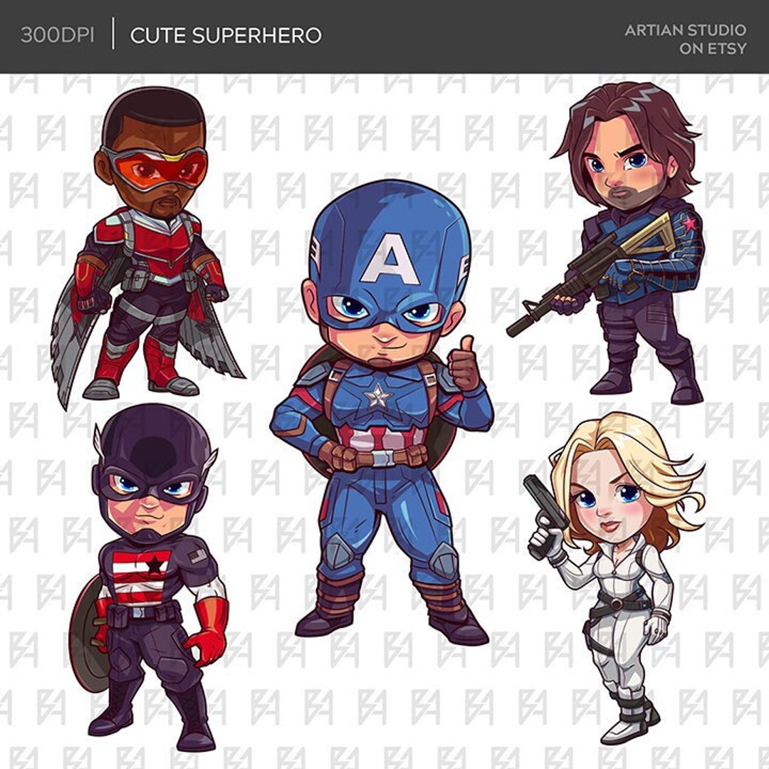 Chibi Cute Superhero Clipart Bundle, Super Heroes PNG File, 300 DPI - Etsy