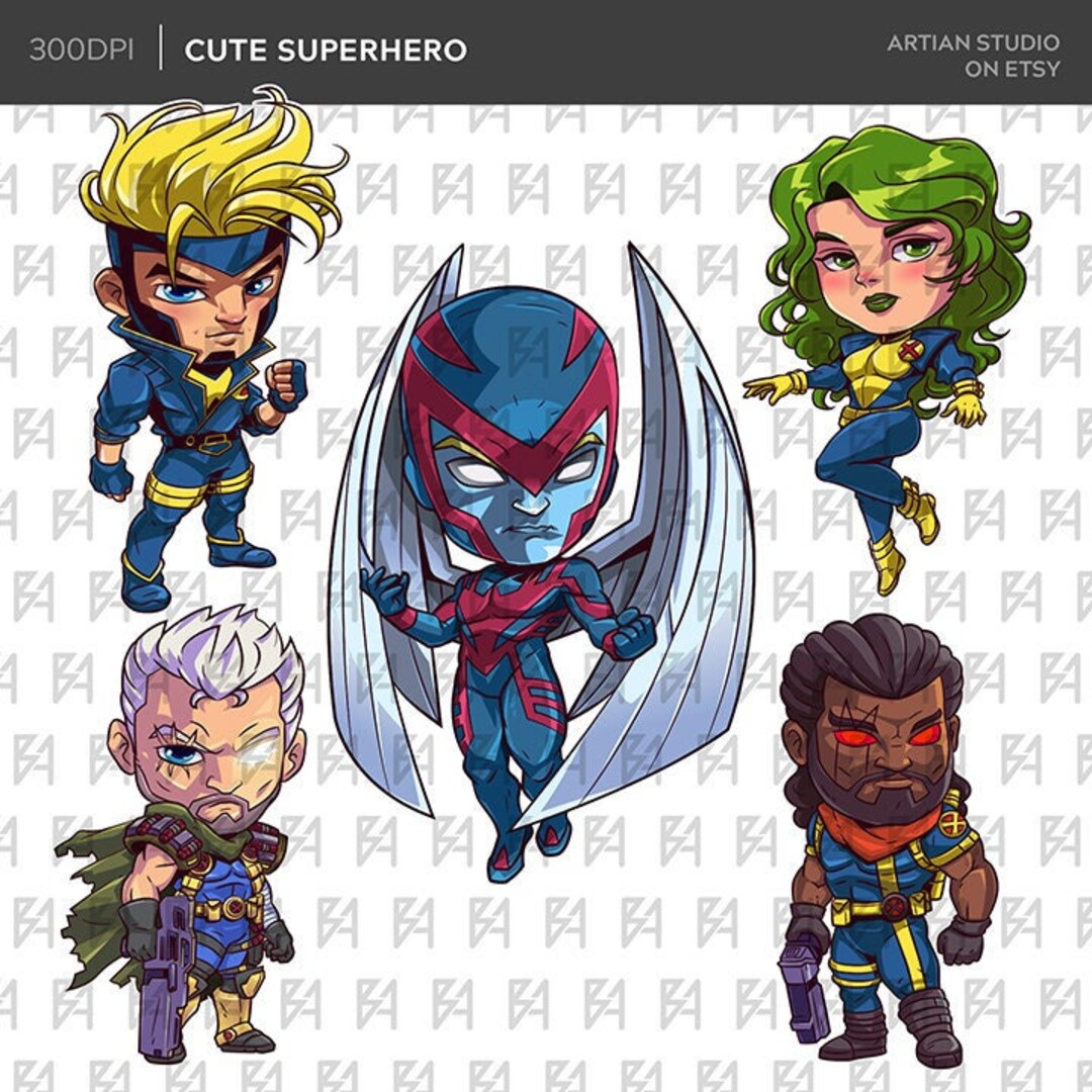 Chibi Cute Superhero Clipart Bundle, Super Heroes PNG File, 300 DPI - Etsy