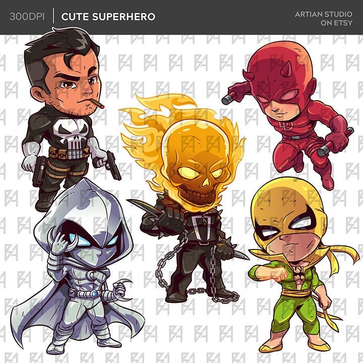Chibi Cute Superhero Clipart Bundle, Super Heroes PNG File, 300 DPI - Etsy