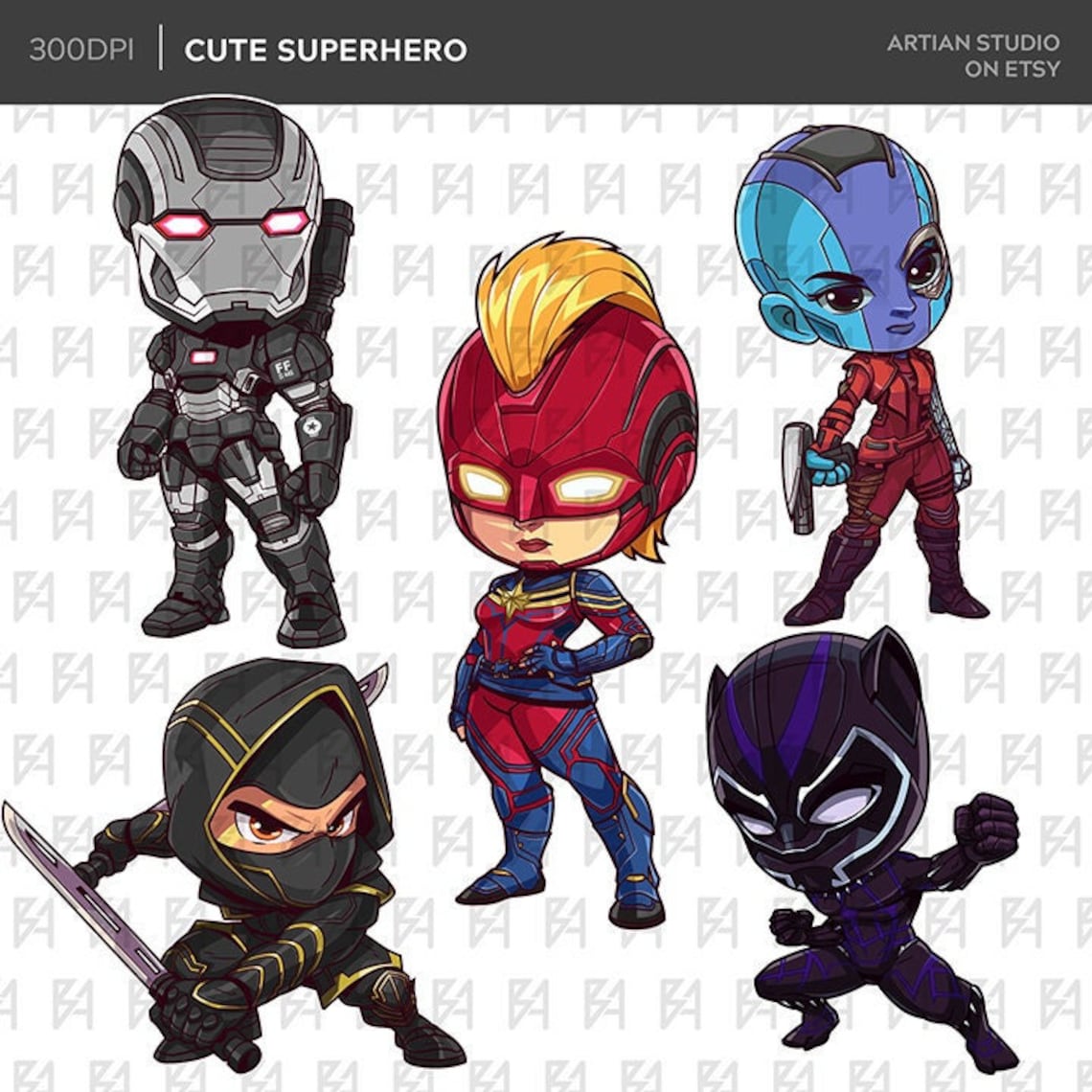 Chibi Cute Superhero Clipart Bundle, Super Heroes PNG File, (Download ...
