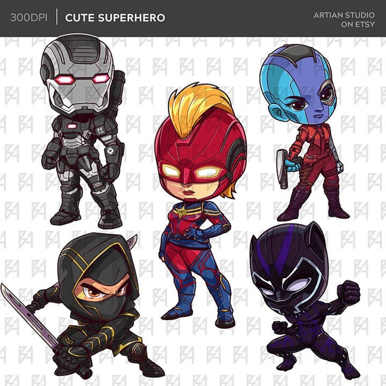 Chibi Cute Superhero Clipart Bundle, Super Heroes PNG File, (Download ...