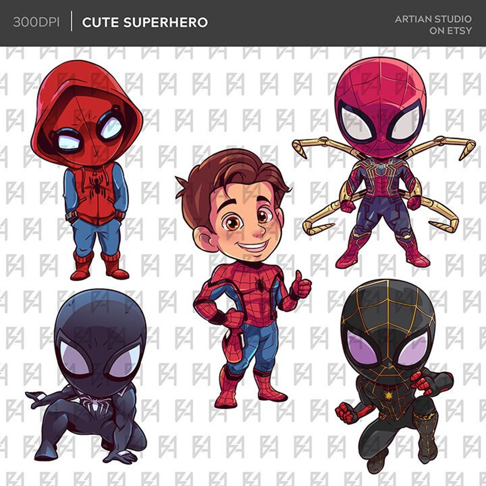Chibi Cute Superhero Clipart Bundle, Super Heroes PNG File, 300 DPI ...