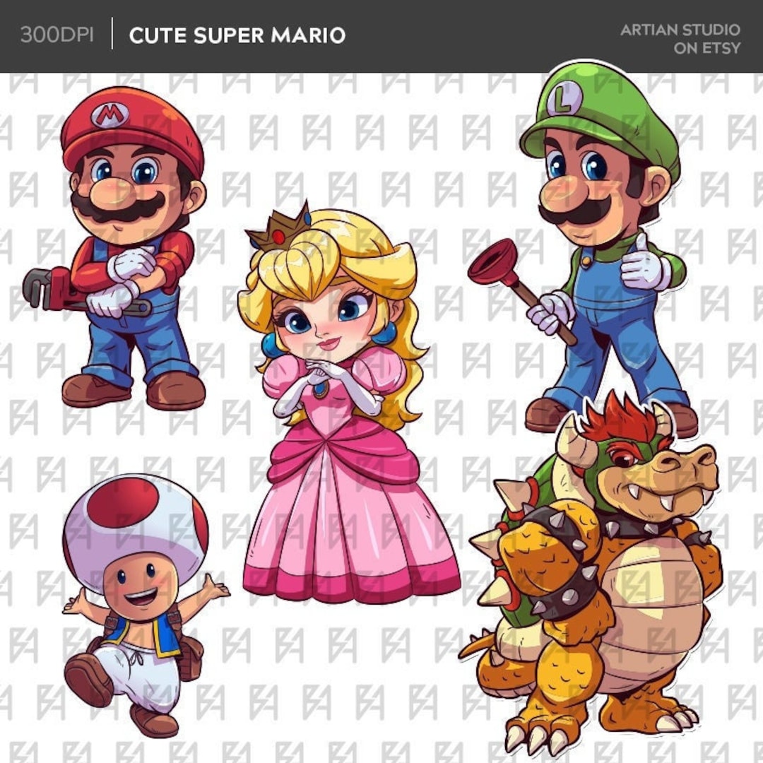 Cute Super Mario Clipart Bundle, Chibi Character Clipart Bundle, Super ...