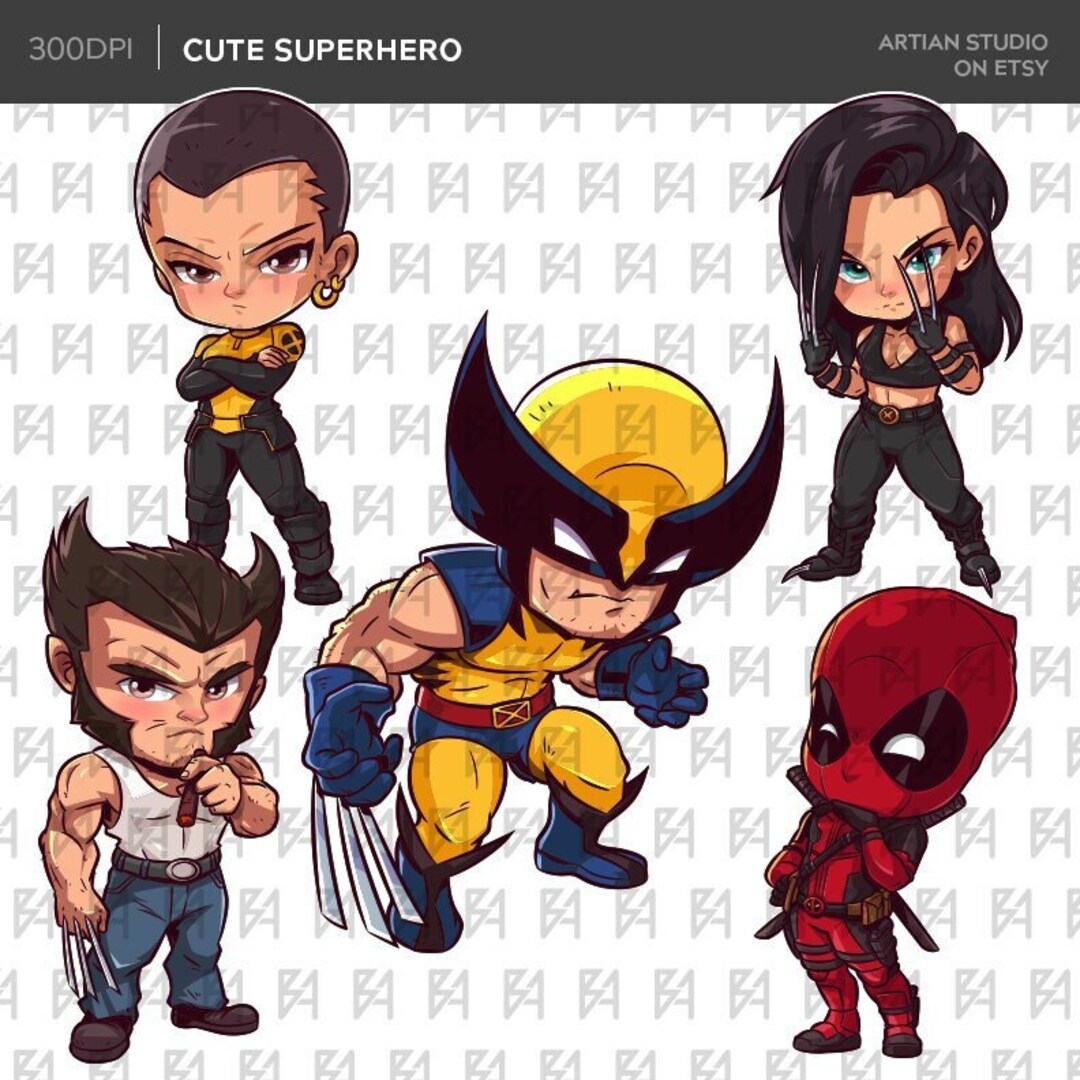 Chibi Cute Superhero Clipart Bundle, Super Heroes PNG File, - Etsy