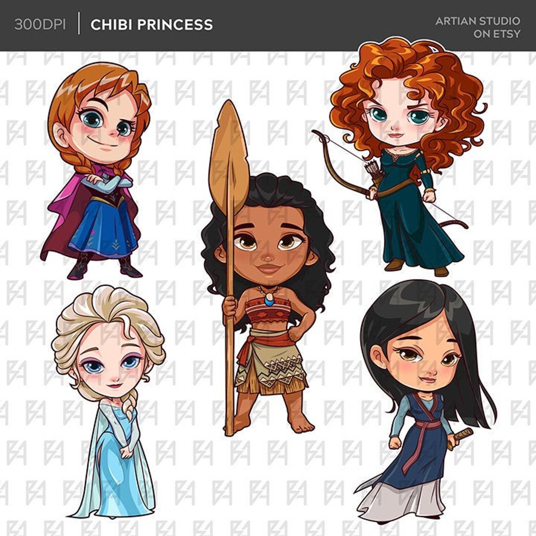 Cute Princess Clipart Bundle, Chibi Princess Character Clipart Bundle ...