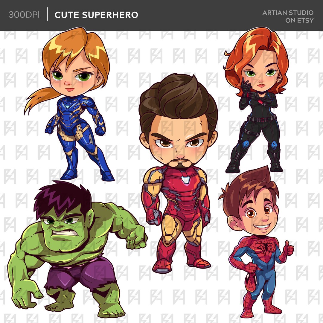Chibi Cute Superhero Clipart Bundle Super Heroes PNG File - Etsy