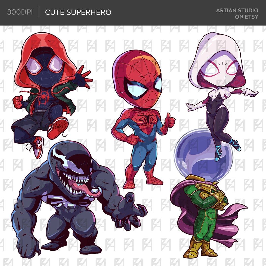 Chibi Cute Superhero Clipart Bundle Super Heroes PNG File - Etsy