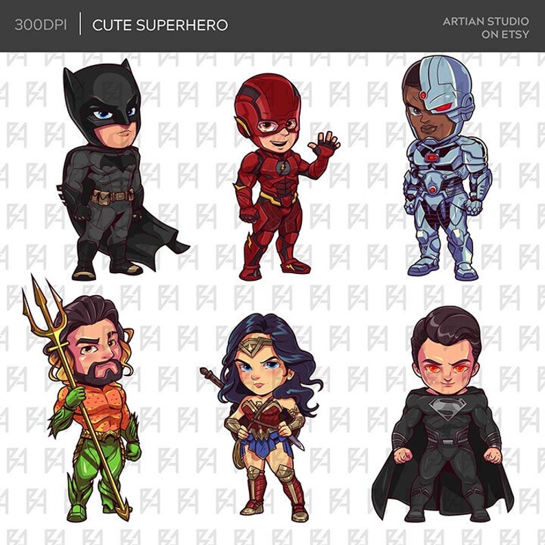 Cute Superhero Clipart Bundle Super Heroes PNG File 300 DPI - Etsy