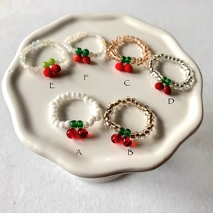 Cherry Beaded Ring Crystal Bead Ring Seed Bead Ring Cute - Etsy