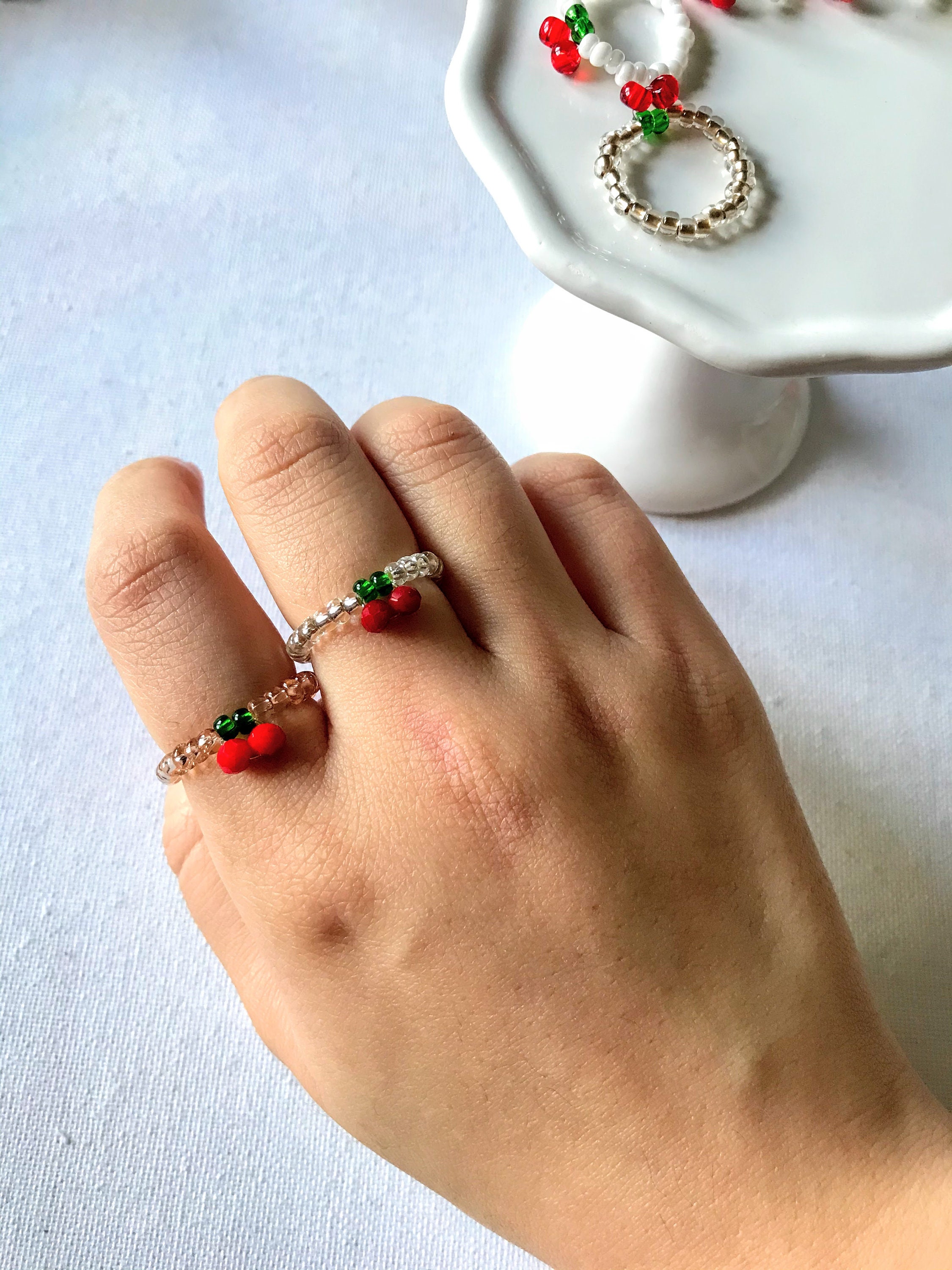 Cherry Beaded Ring Crystal Bead Ring Seed Bead Ring Cute | Etsy