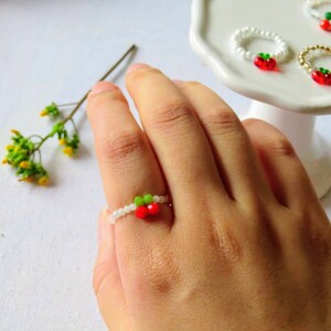Cherry Beaded Ring Crystal Bead Ring Seed Bead Ring Cute - Etsy