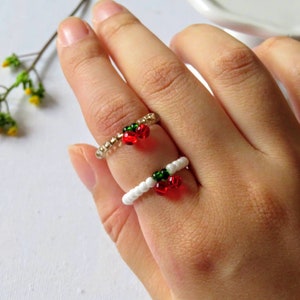 Cherry Beaded Ring Crystal Bead Ring Seed Bead Ring Cute - Etsy
