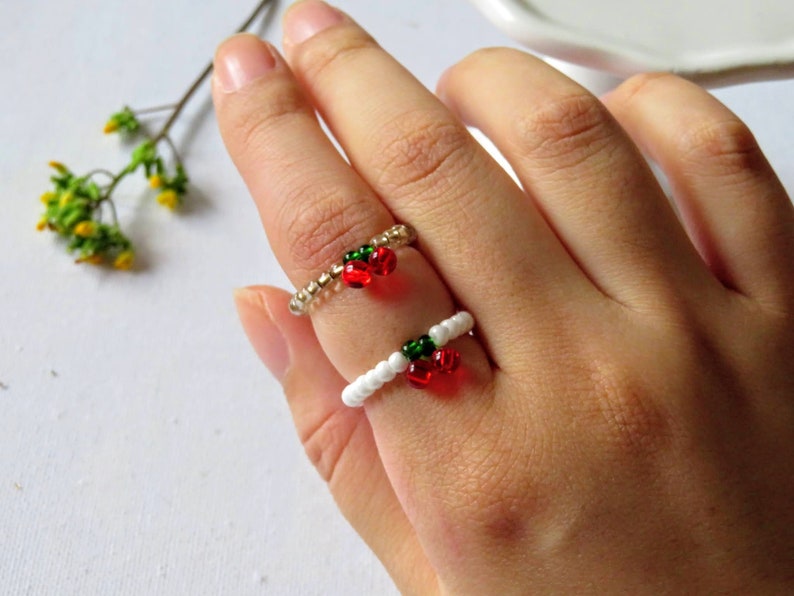 Cherry Beaded Ring Crystal Bead Ring Seed Bead Ring Cute - Etsy