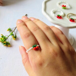Cherry Beaded Ring Crystal Bead Ring Seed Bead Ring Cute - Etsy