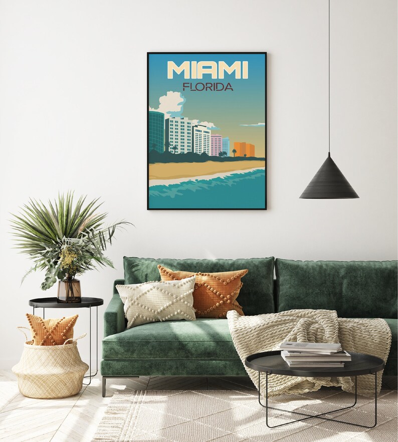 Miami FL Travel Poster South Beach Retro Colors Print - Etsy