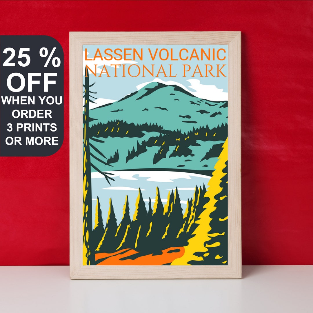 Lassen Volcanic National Park Poster, National Park Print, Sierra ...