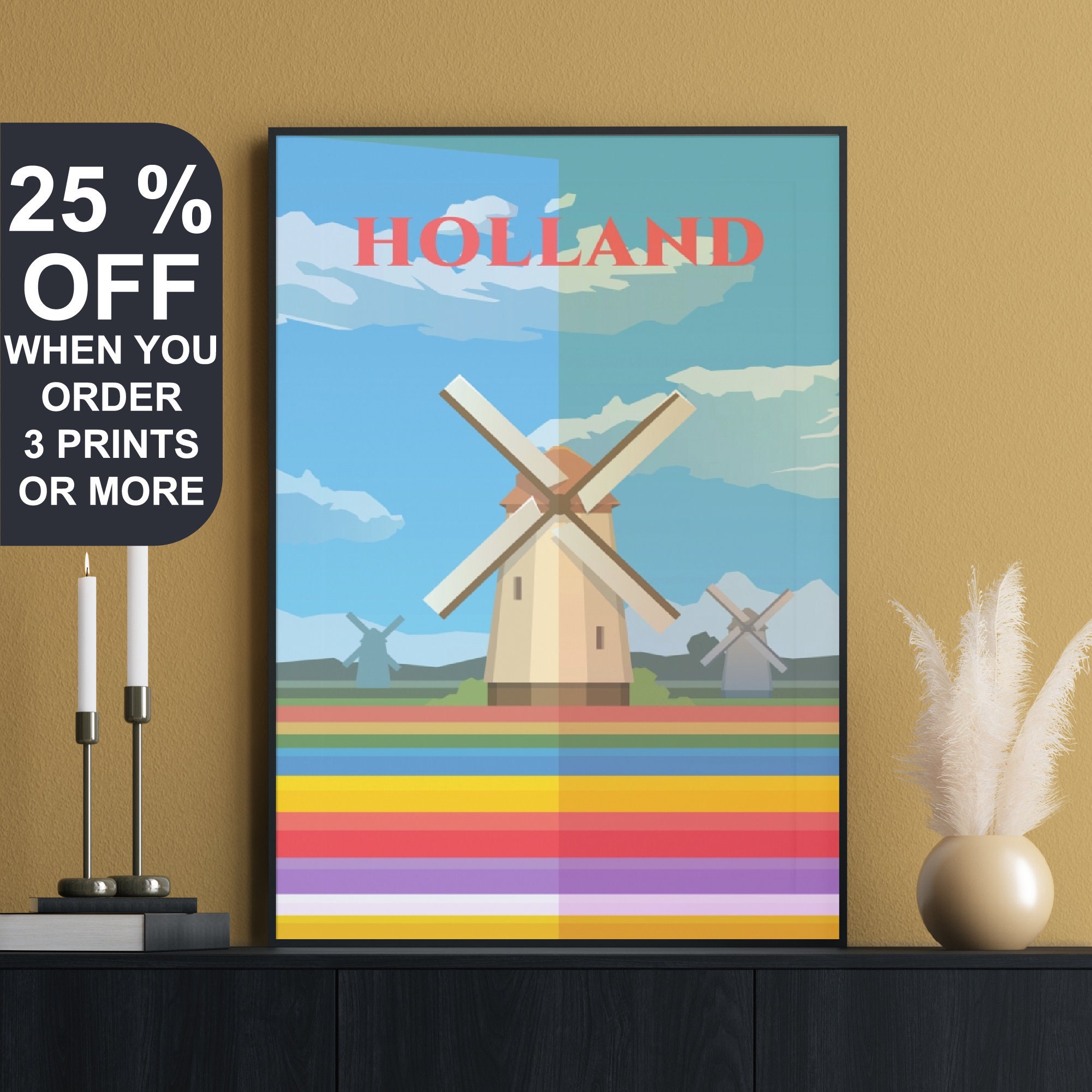Netherlands Travel Poster Keukenhof Gardens Dutch Art Tulip Fields ...