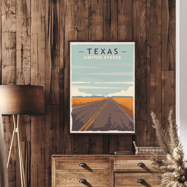 Texas Travel Poster Texas State Map Poster the Lone Star | Etsy