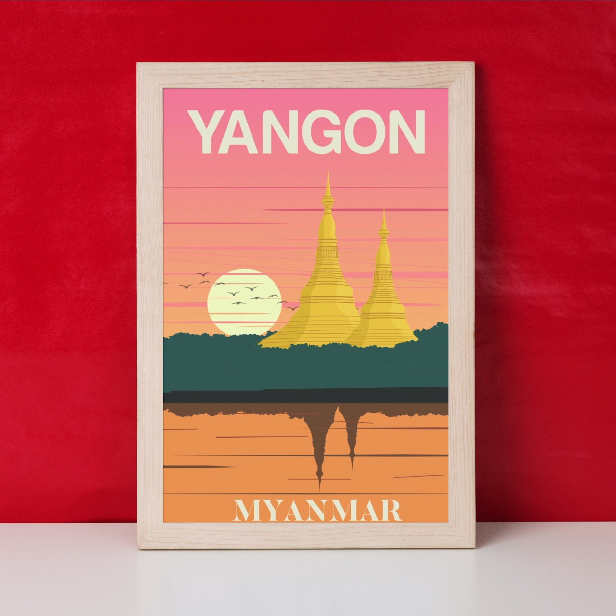 Yangon Travel Poster Myanmar Art Print Shwesandaw Pagoda - Etsy UK
