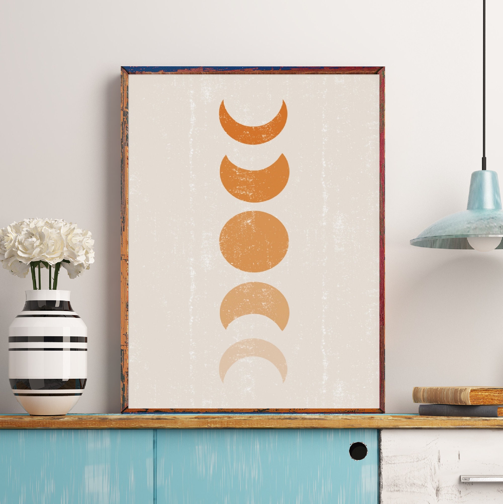 Neutral Moon Phases Boho Print Lunar Cycle Celestial Wall - Etsy