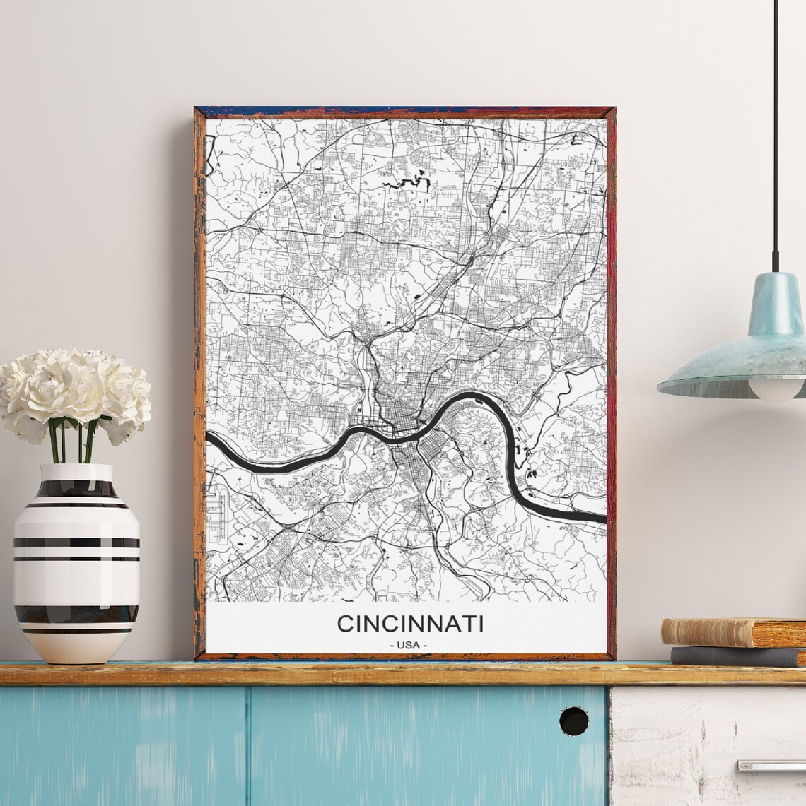 Cincinnati City Map Ohio Map Art Map of Cincinnati City | Etsy