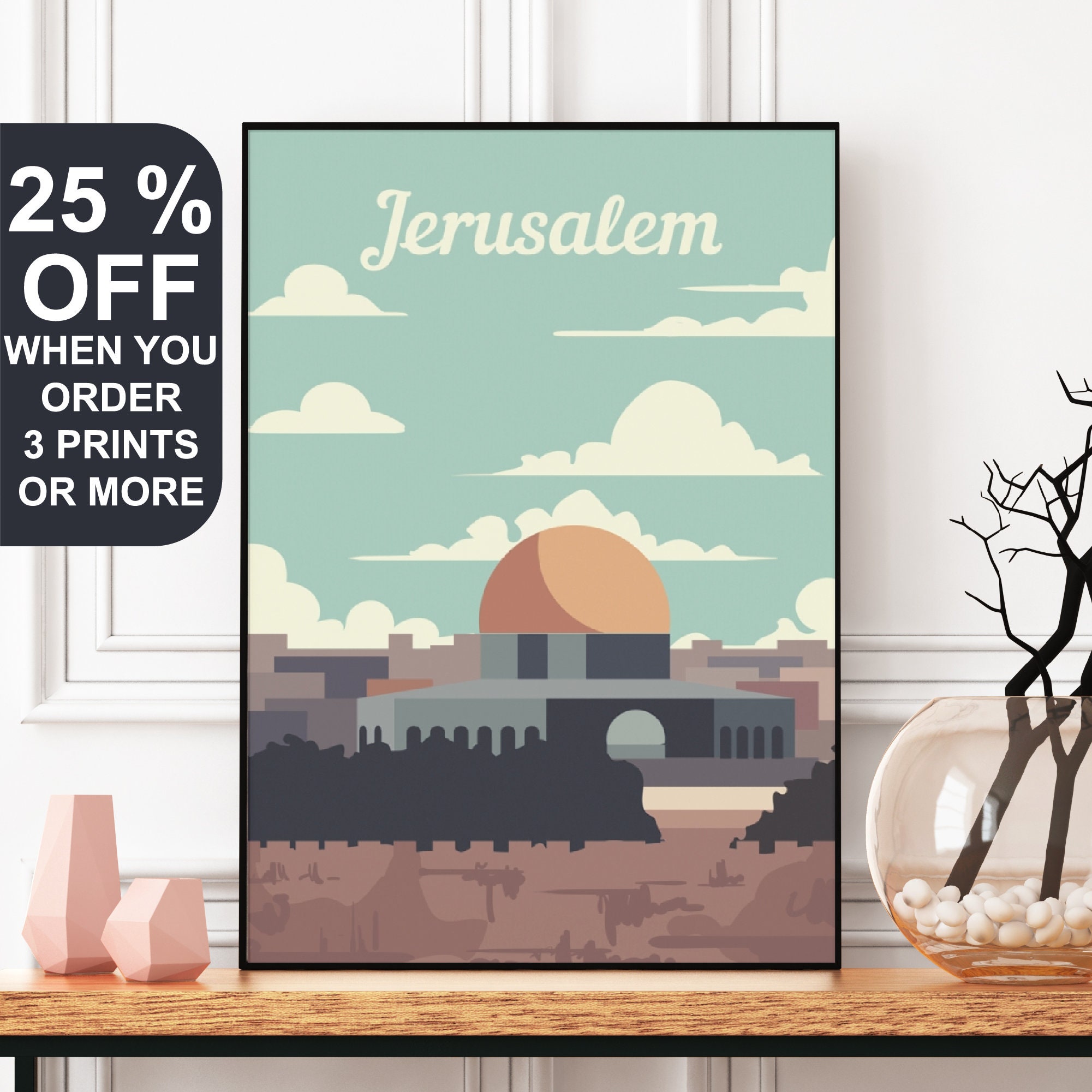Jerusalem Travel Poster Dome of the Rock Print the Old City - Etsy