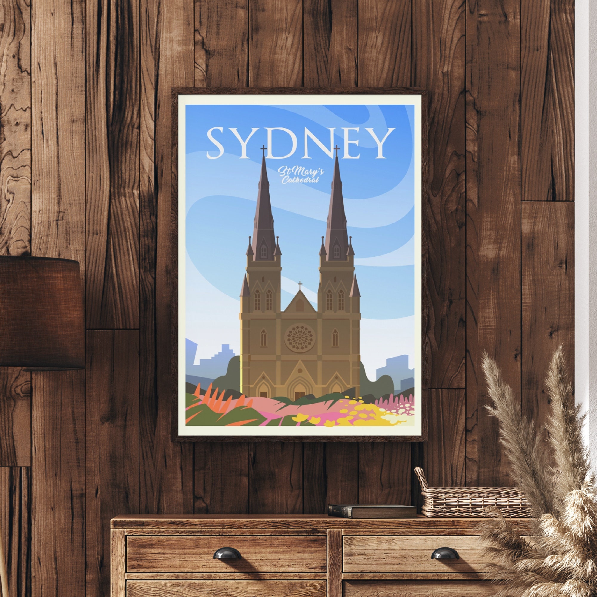 Sydney Travel Poster Australia Print St Mary's | Etsy